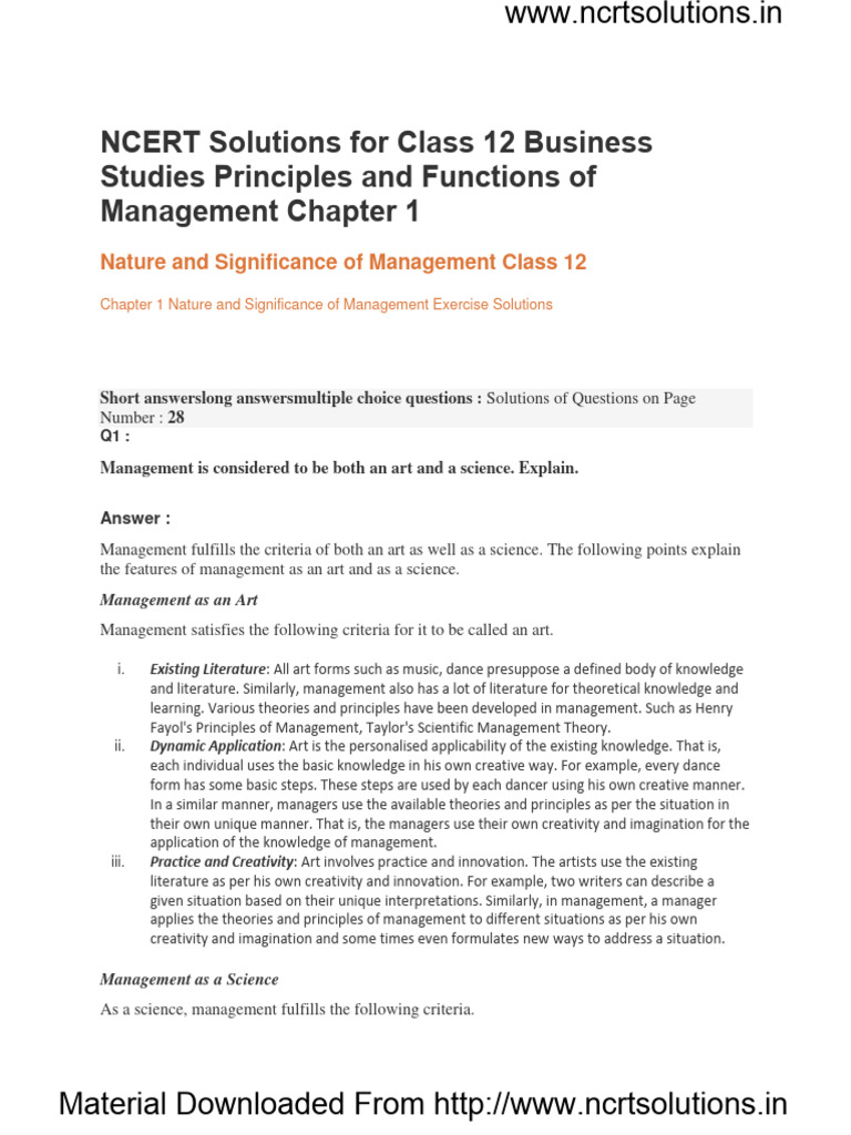 NCERT Solutions For Class 12 Business Studies Principles and Functions ...