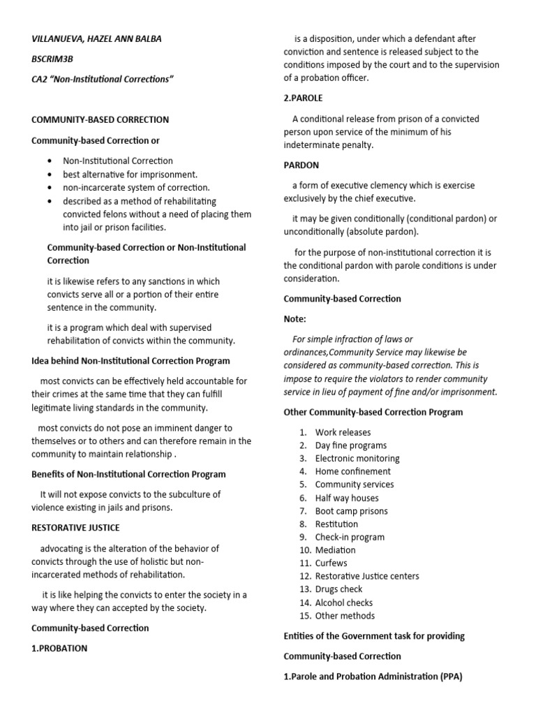 CA2 Non-Institutional Corrections | PDF | Probation | Pardon