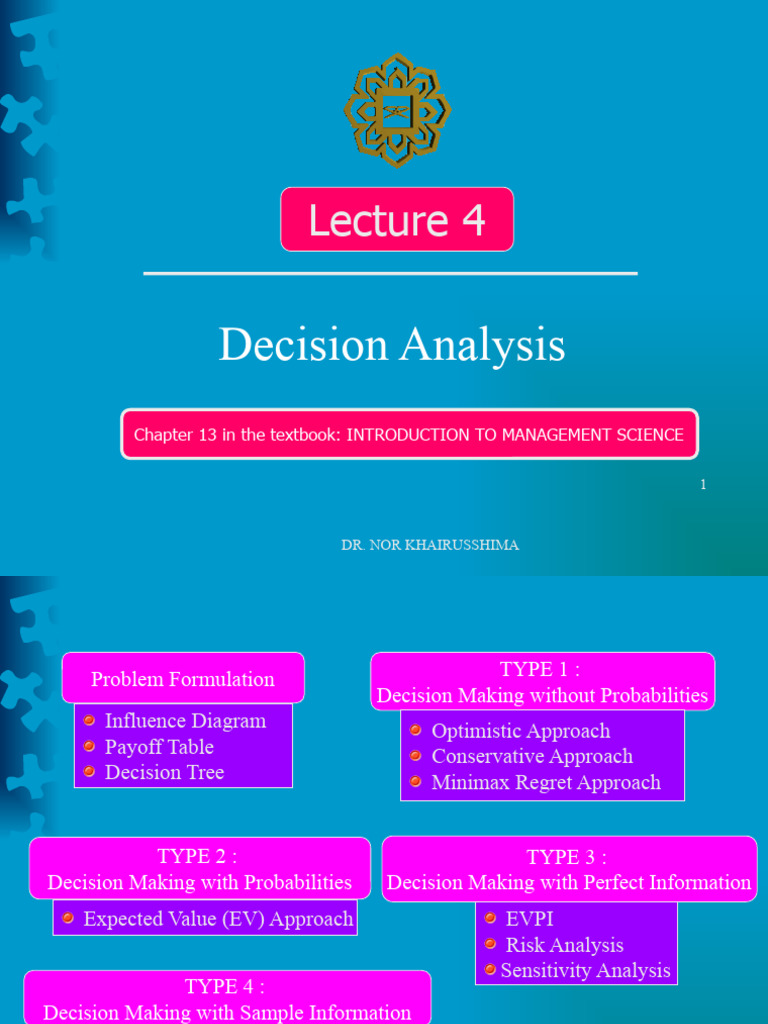 Lecture 4-Decision Analysis | PDF | Decision Theory | Analysis