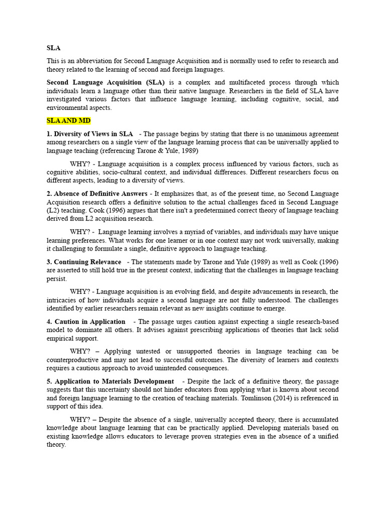 Sla Report | PDF | Second Language Acquisition | Learning
