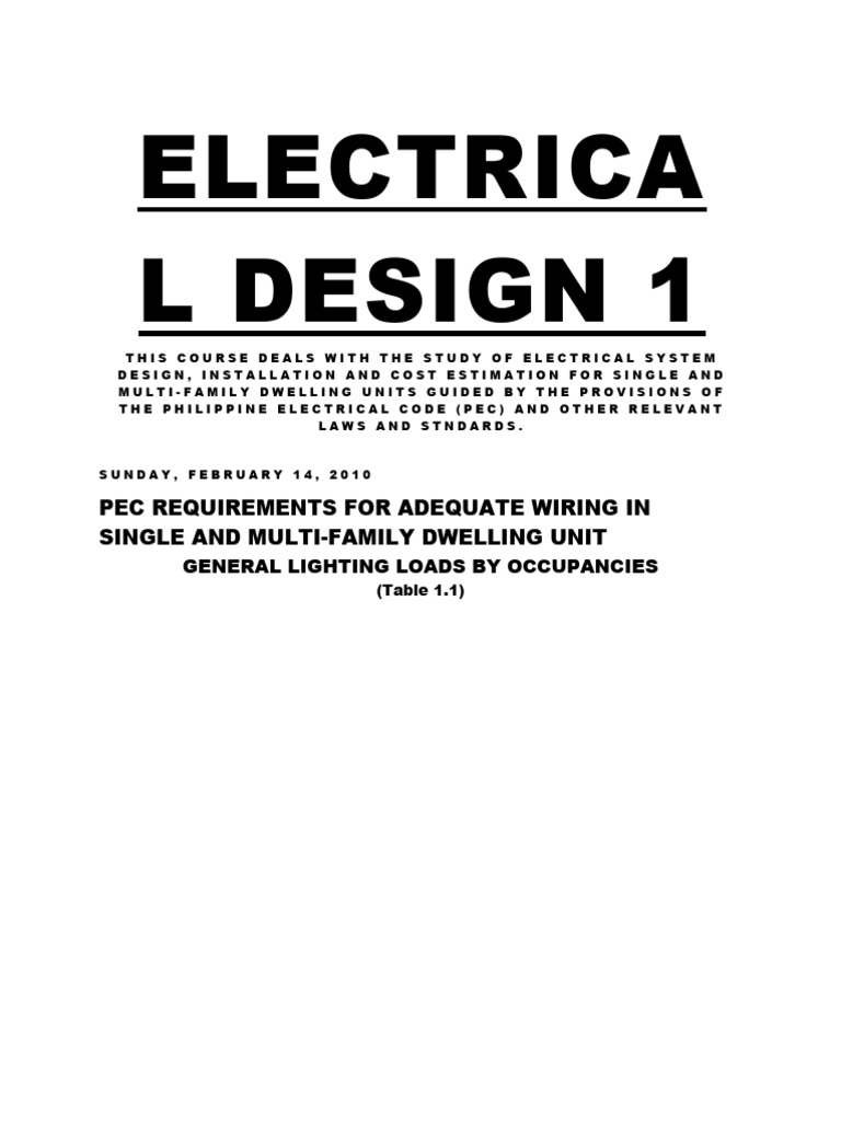 Electrical Design 1 Pec Requirements For Adequate Wiring in Single and Multi-Family Dwelling ...