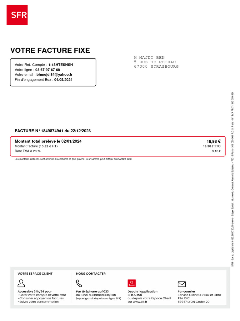 Facture SFR ADSL - Décembre 2023 | PDF | Taxe sur la valeur ajoutée ...