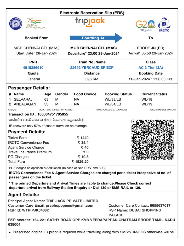 Passenger Details:: Electronic Reservation Slip (ERS) | PDF | Identity ...