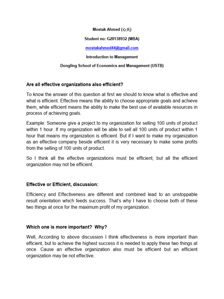 Effectiveness And Efficiency Management Pdf