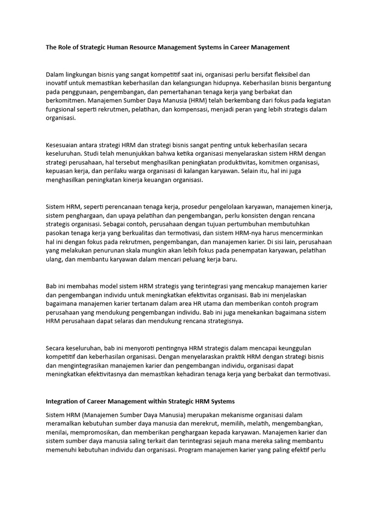 The Role of Strategic Human Resource Management Systems in Career Management | PDF