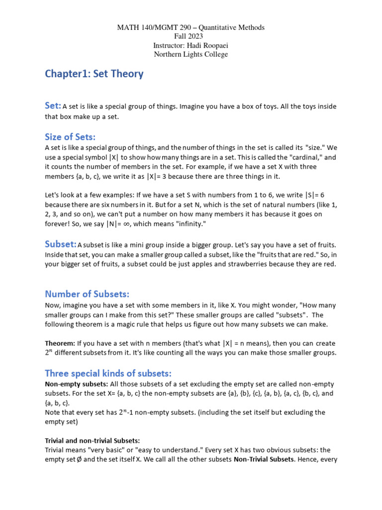 Math 104 Chapter 1 Set Theory | PDF
