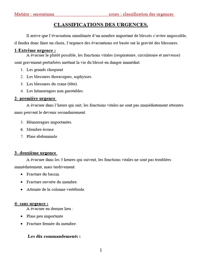 Classification des urgences en secourisme | PDF | Maladies et troubles ...