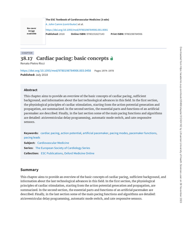 38.17 Cardiac Pacing: Basic Concepts: Renato Pietro Ricci | Download Free PDF | Artificial ...
