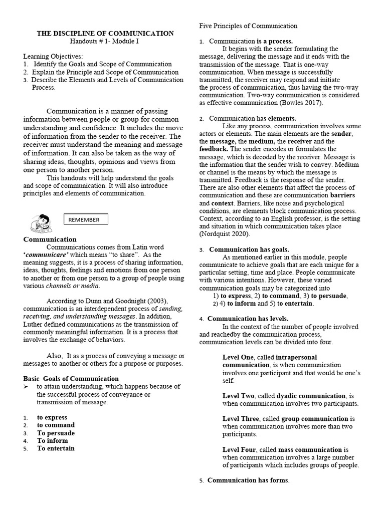 COMMUNICATION Handouts | PDF | Communication | Mass Media
