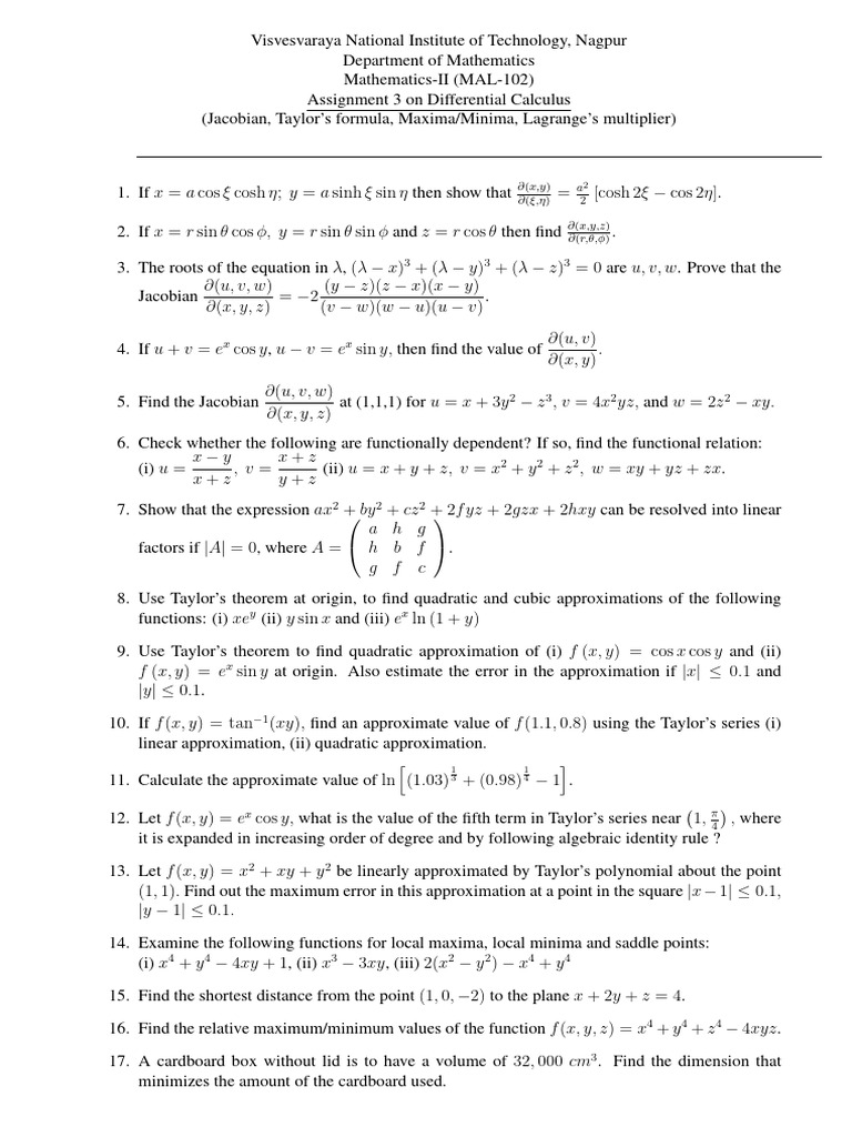 Assingment 3 Differential Calculus | PDF | Abstract Algebra | Mathematical Relations