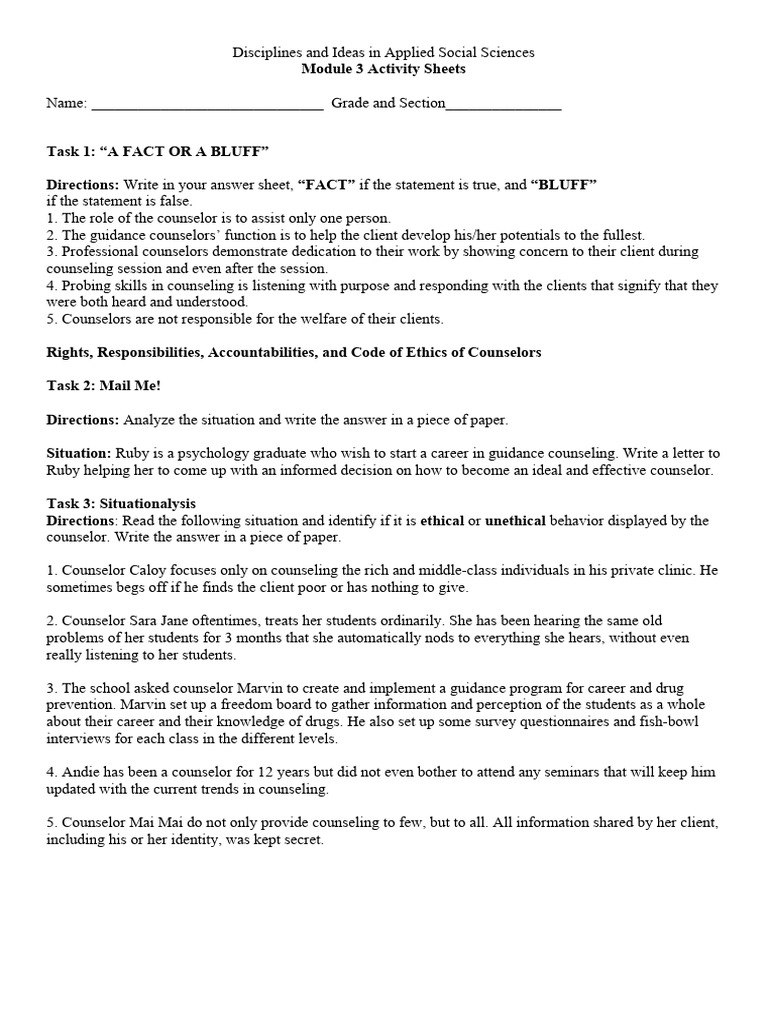 Module 3 - Activity Sheets | PDF | School Counselor | Confidentiality