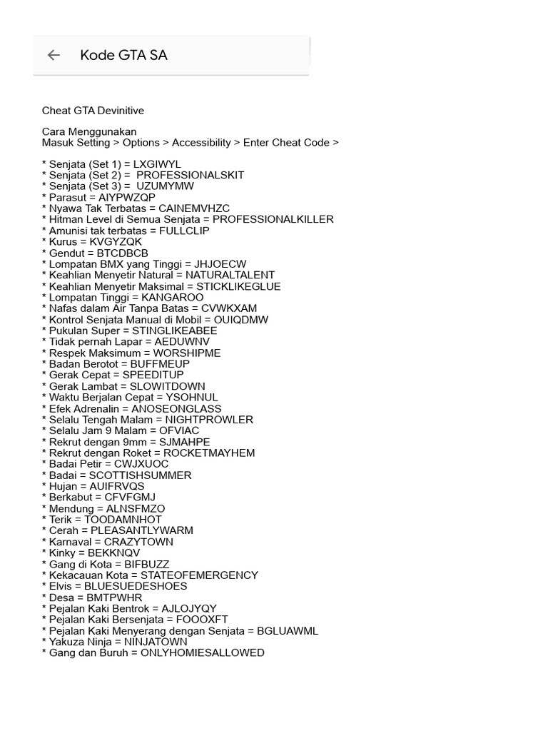 Kode GTA SA | PDF