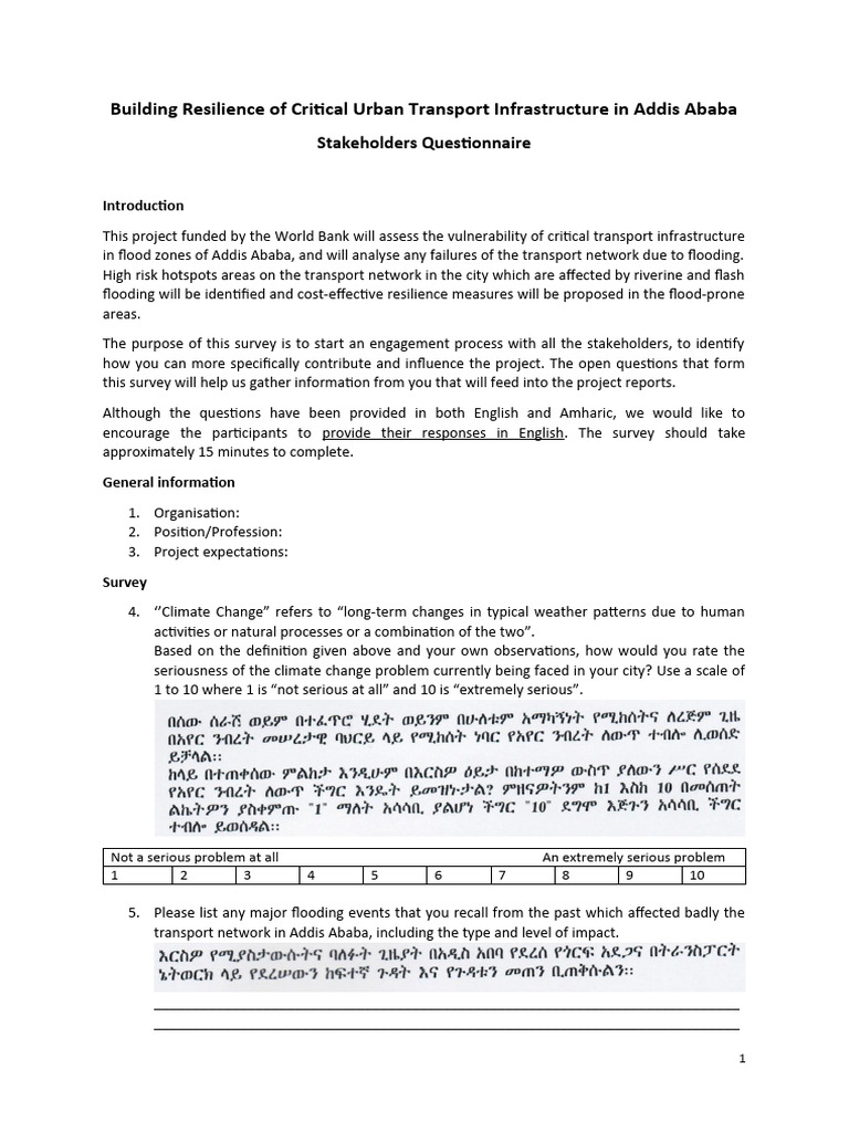Stakeholder Survey on Urban Transport Resilience | PDF | Flood ...