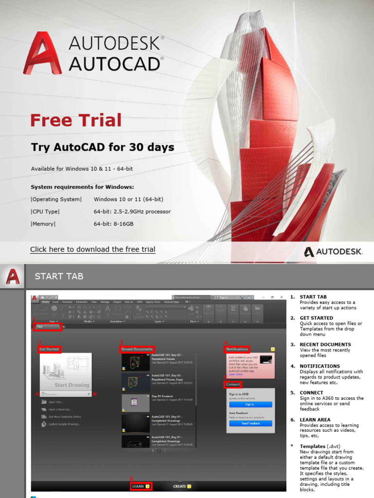 Free Trial: Try Autocad For 30 Days | PDF | Circle | Keyboard Shortcut