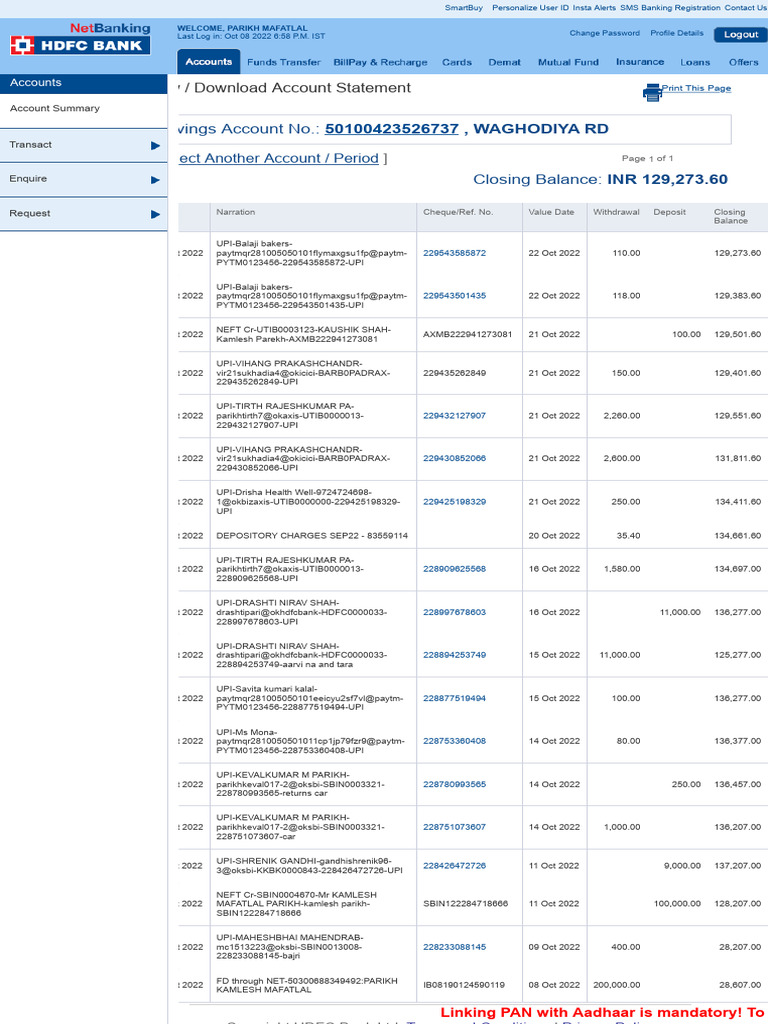 Welcome To HDFC Bank NetBanking | PDF | Money | Banking Technology
