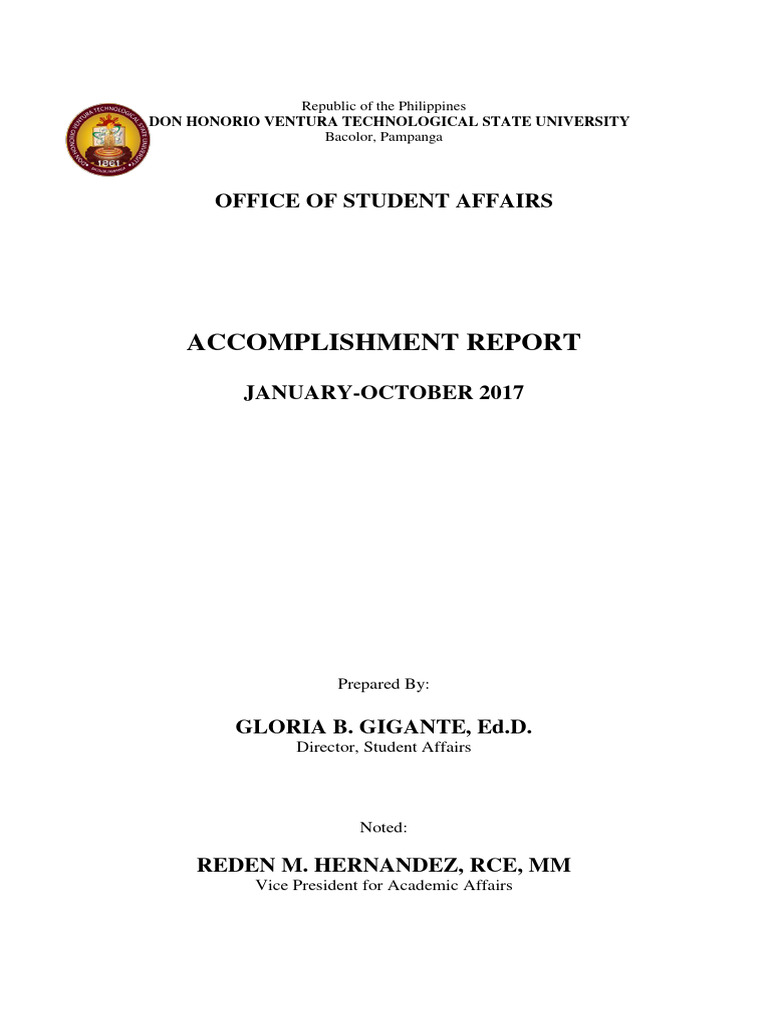 Student Affairs Accomplishment Report 2017 | PDF | Bachelor's Degree ...