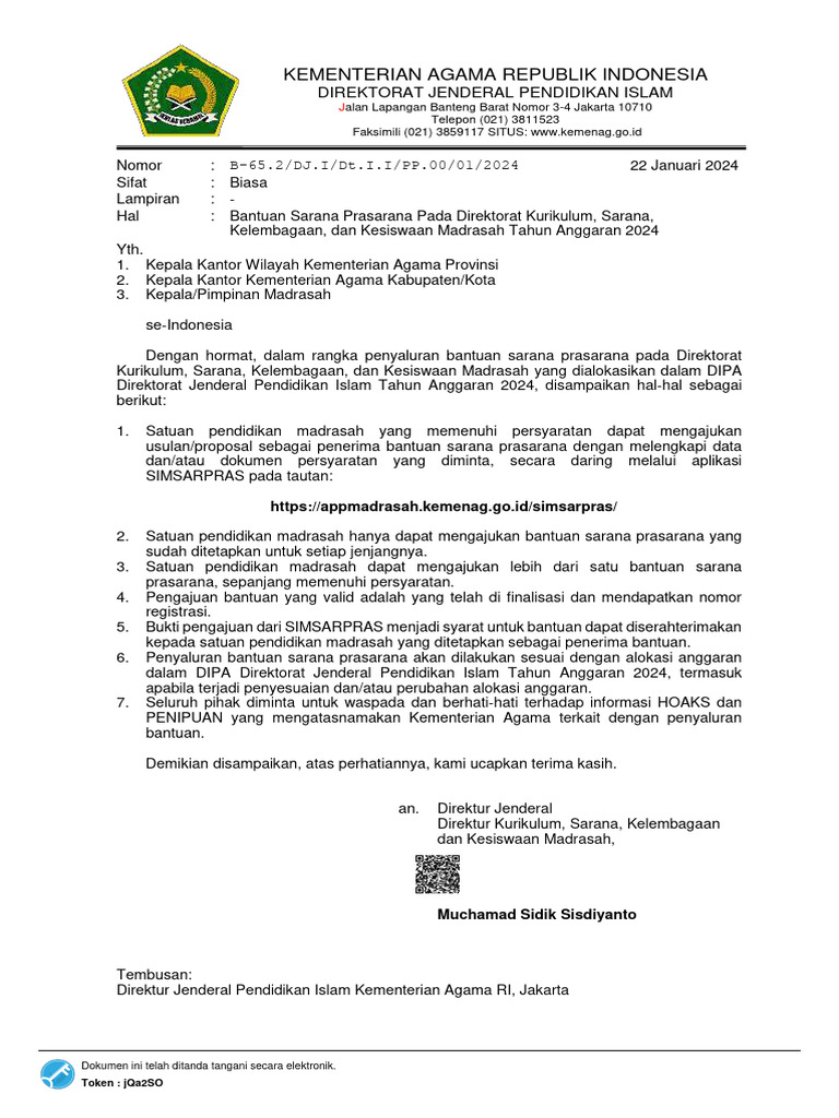 Panduan Bantuan Sarpras Kemenag 2024 | PDF