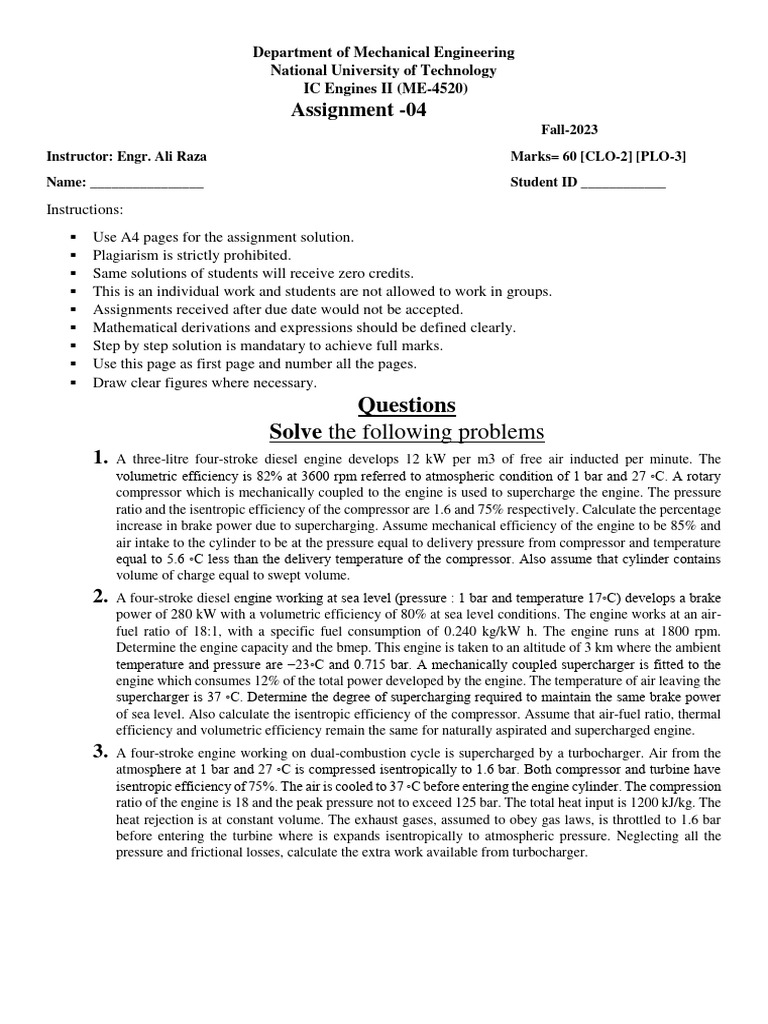 ICE Assignments 3 4 5 | PDF | Engines | Diesel Engine
