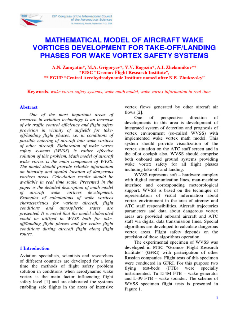 Mathematical Model of Aircraft Wake Vortices Development For Take-Off - Landing Phases For Wake ...