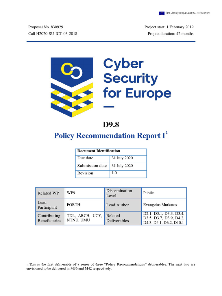 CyberSec4Europe Policy Recommendations | PDF | Computer Security | Security