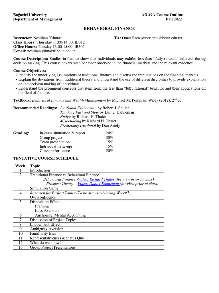 Ad 49a - Behavioral Finance | PDF | Behavioral Economics | Behavioural ...