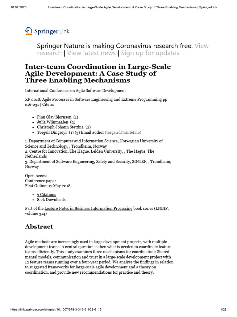 Inter-Team Coordination in Large-Scale Agile Development - A Case Study of Three Enabling ...