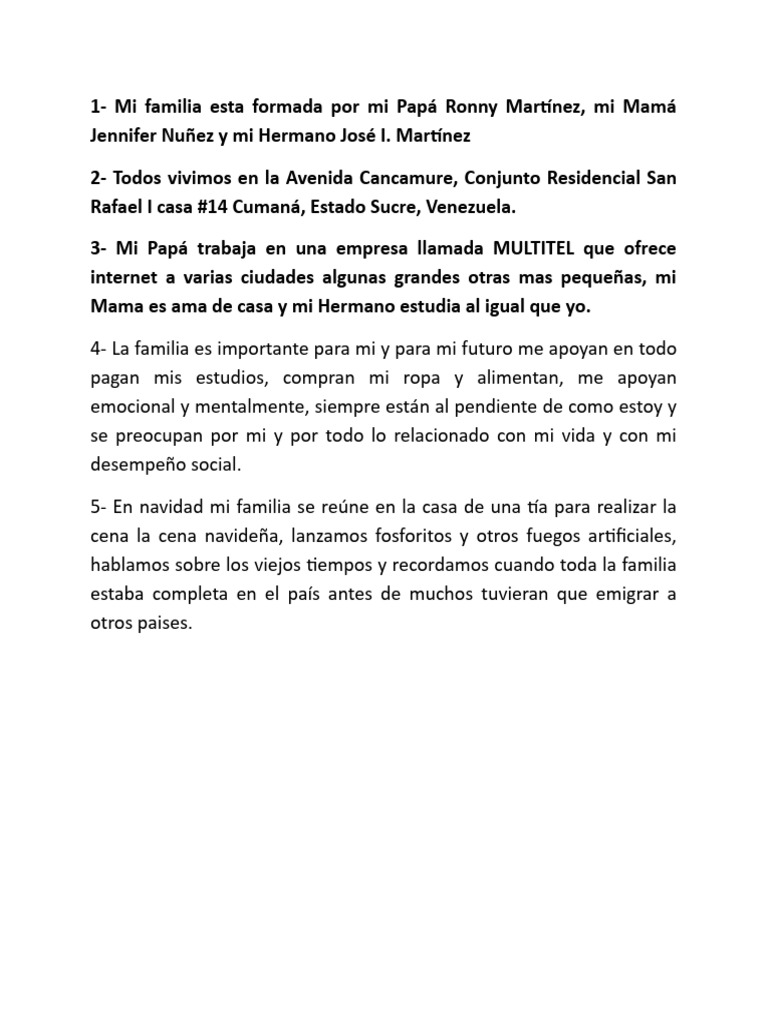 Exposicion de Ingles La Familia | PDF