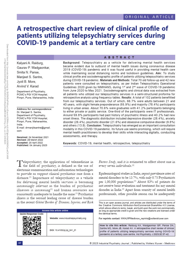 A Retrospective Chart Review of Clinical Profile.8 | PDF | Mental Disorder | Psychiatry