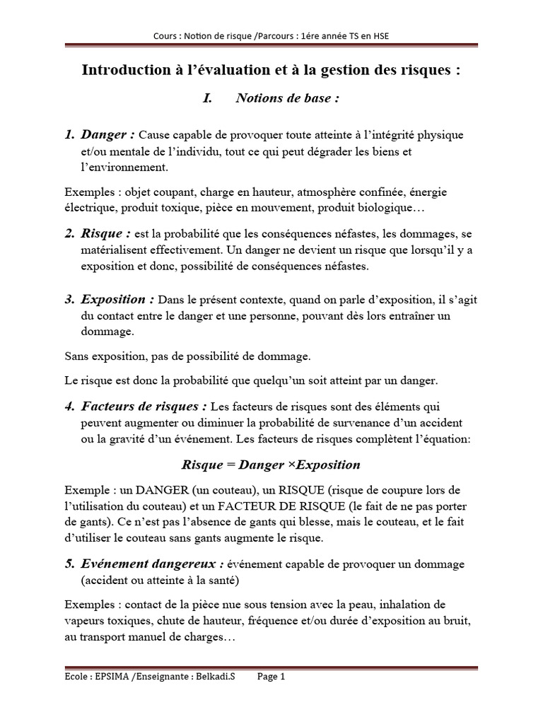 Cours Notion de Risques | PDF