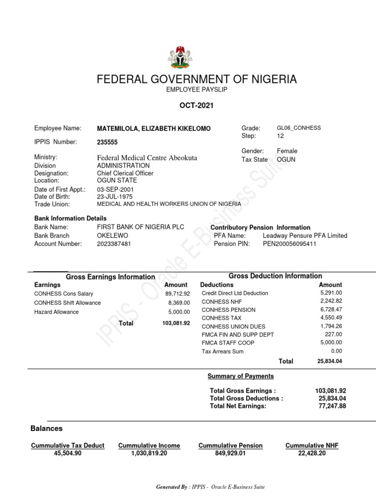 IPPIS - Oracle E-Business Suite: Federal Government of Nigeria | PDF