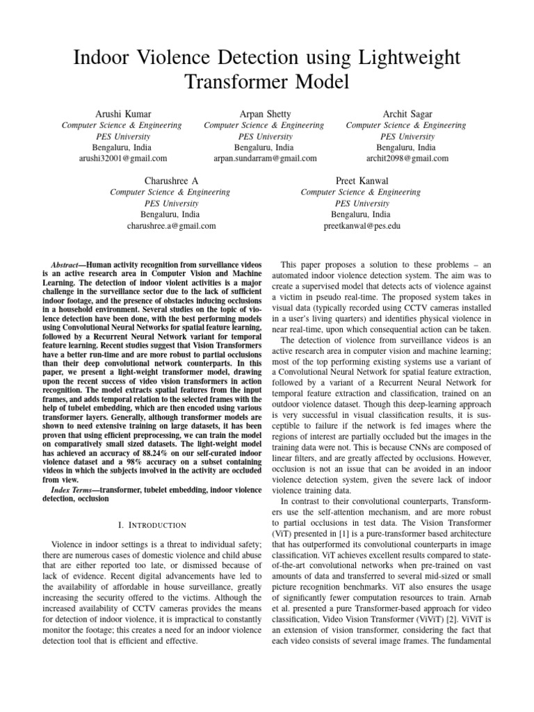 Indoor Violence Detection Using Video Transformer Pdf Computing