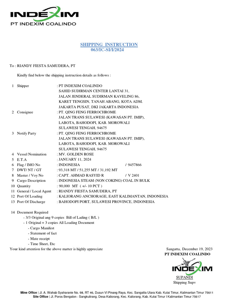 Si Agent MV Golden Rose | PDF | Shipping | Logistics