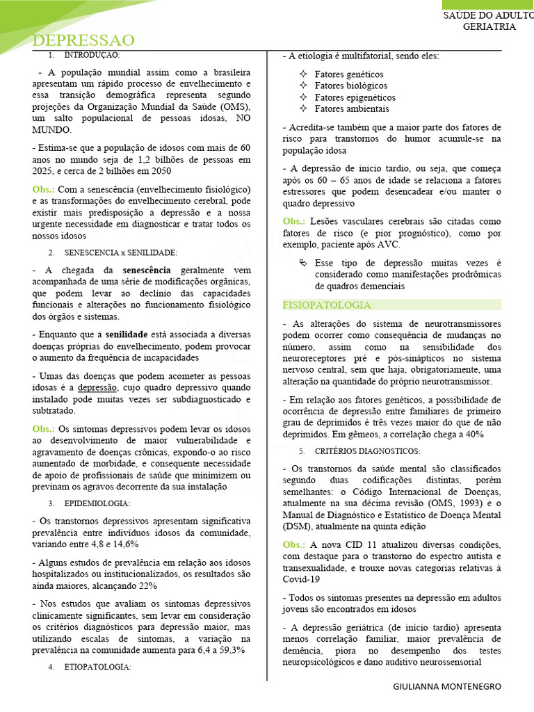 Sa - Geria - Aula 1 - Depressão | PDF | Depressão | Demência