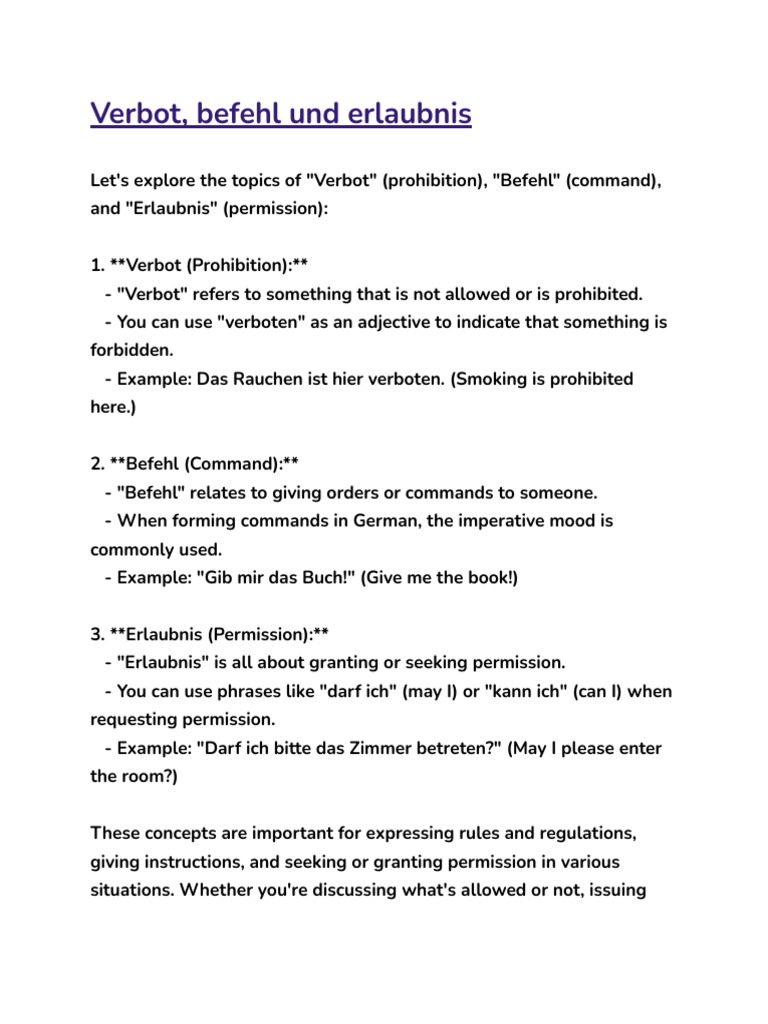 Verbot, Befehl Und Erlaubnis Notes | PDF