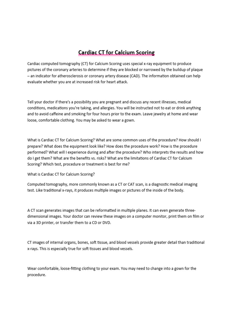 Cardiac CT Ca ++ Score | PDF | Ct Scan | Myocardial Infarction