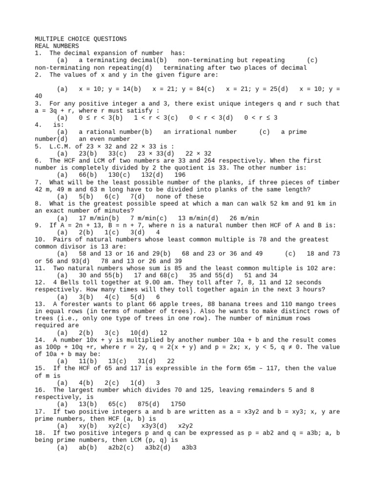 Multiple Choice Questions | PDF | Decimal | Mathematical Analysis