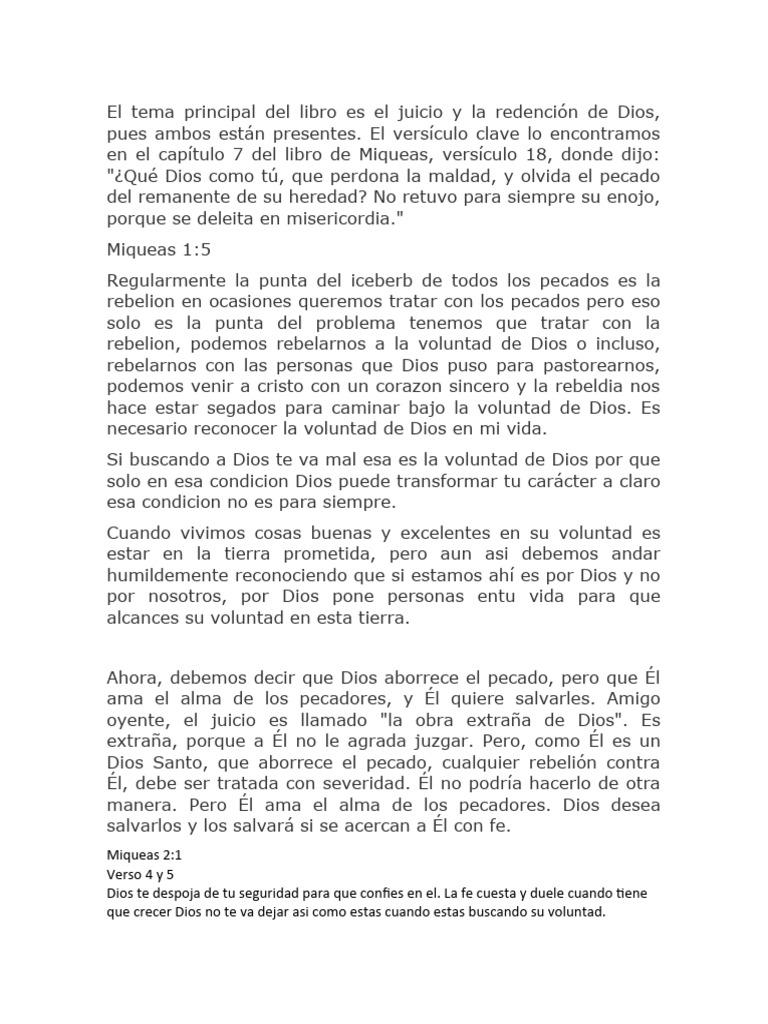 Predicacion Miqueas | PDF | Pecado | Dios