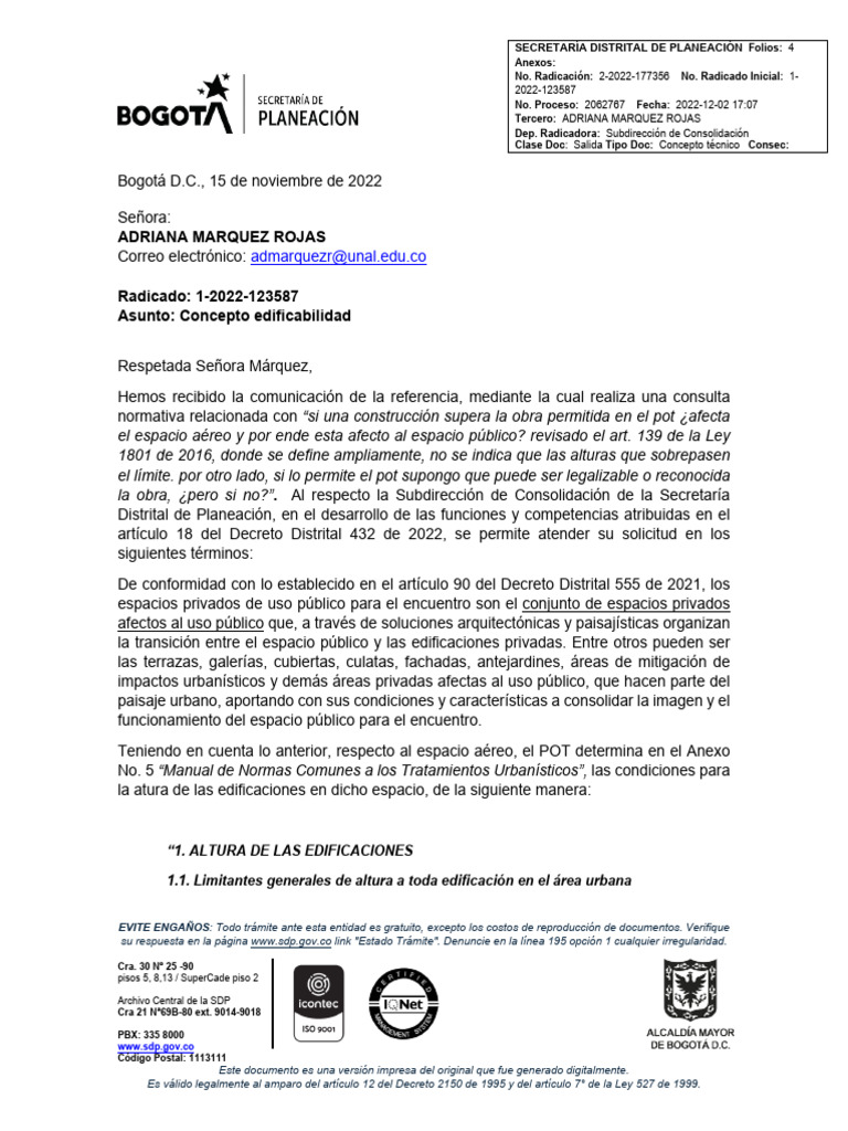 2-2022-177356 Respuesta Planeacion Aalturas | PDF