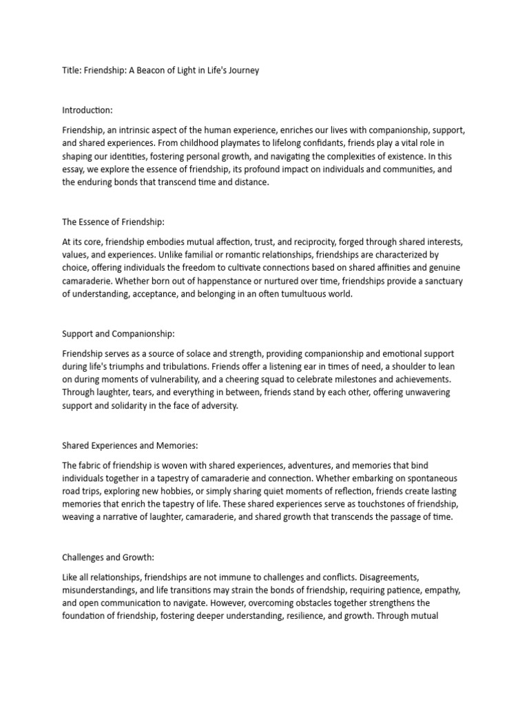 Friendship Essay | Download Free PDF | Friendship | Interpersonal ...