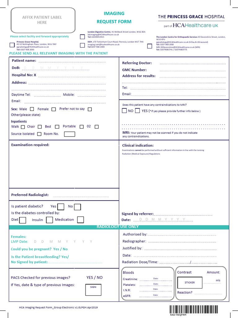 ISEH Imaging Request Form 2019 | Download Free PDF | Medical Imaging ...