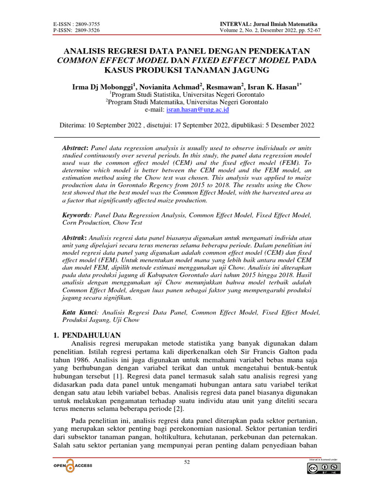 Analisis Regresi Data Panel Dengan Pendekatan Common Effect Model Dan ...