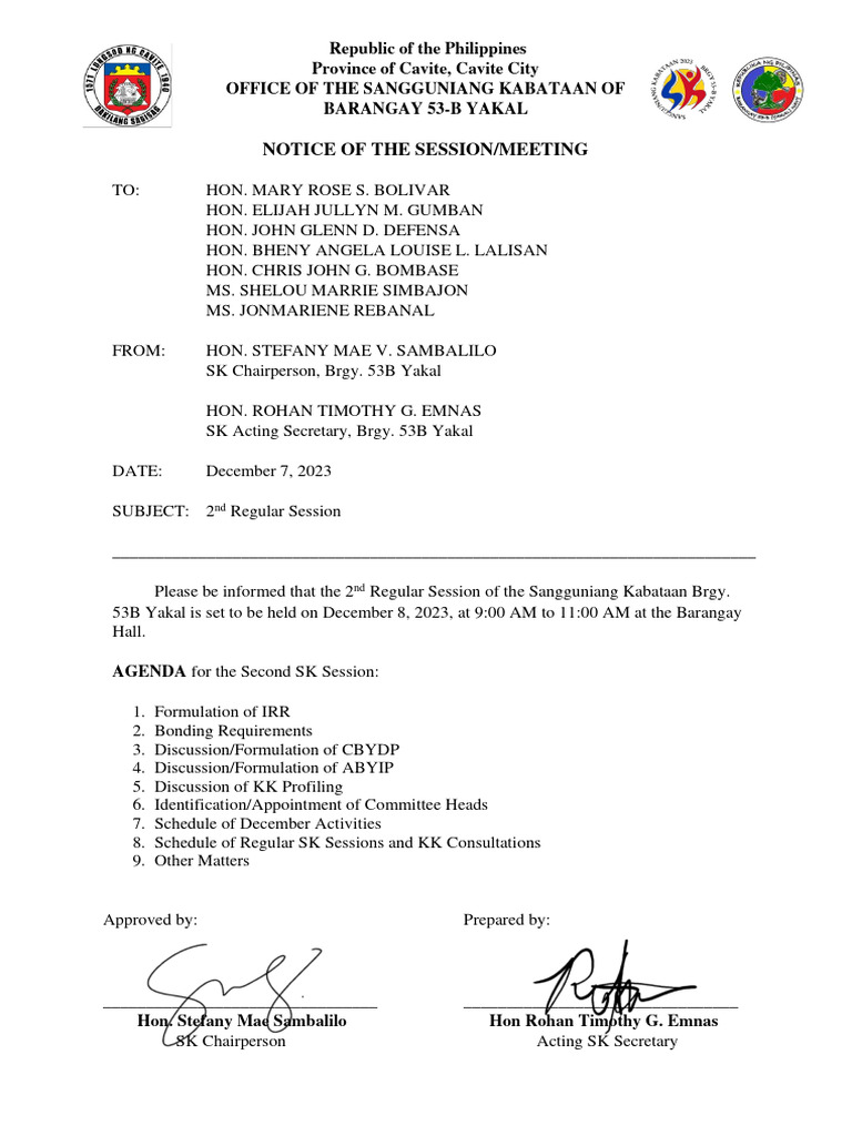 Notice of The Meeting Sample | PDF | Sports & Recreation