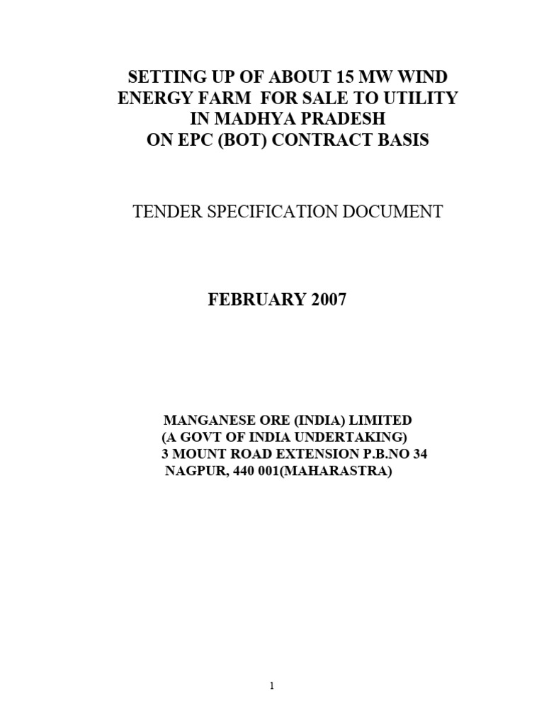 Tender Doc Windfarm MP | PDF | Wind Power | Electrical Grid