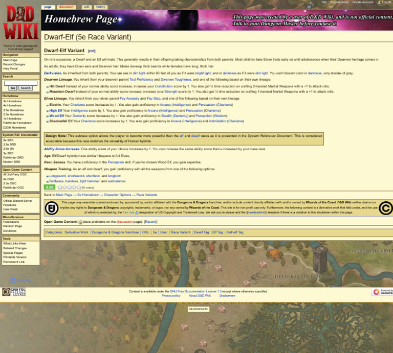 Dwarf-Elf (5e Race Variant) - D&D Wiki | PDF | Elf (Dungeons & Dragons ...