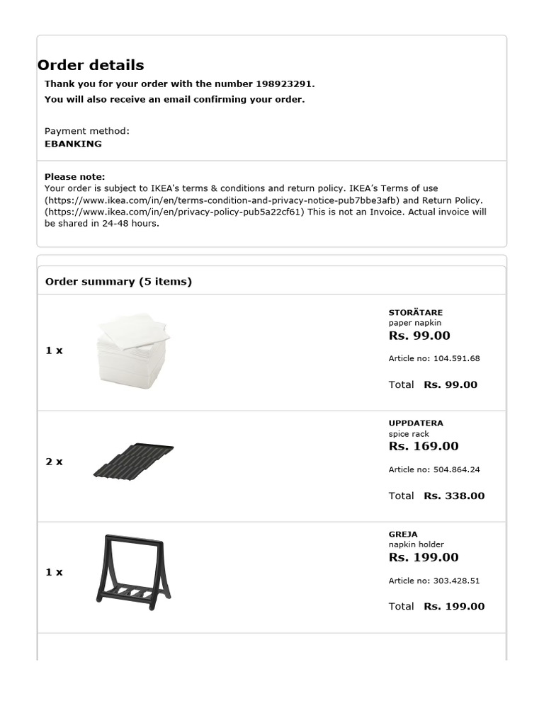 Order Confirmation - IKEA | PDF | Economies | Government Finances