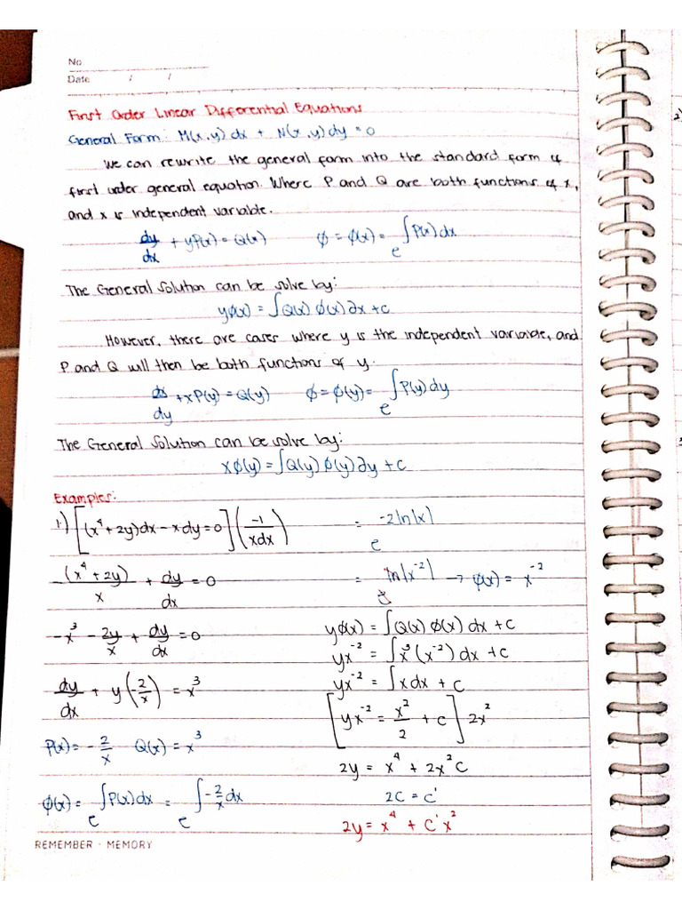First Order Linear Differential Equation | PDF First Order Linear Differential Equation | PDF
