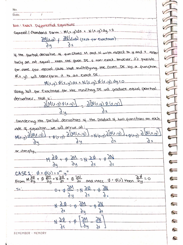 Non-Exact Differential Equation | PDF