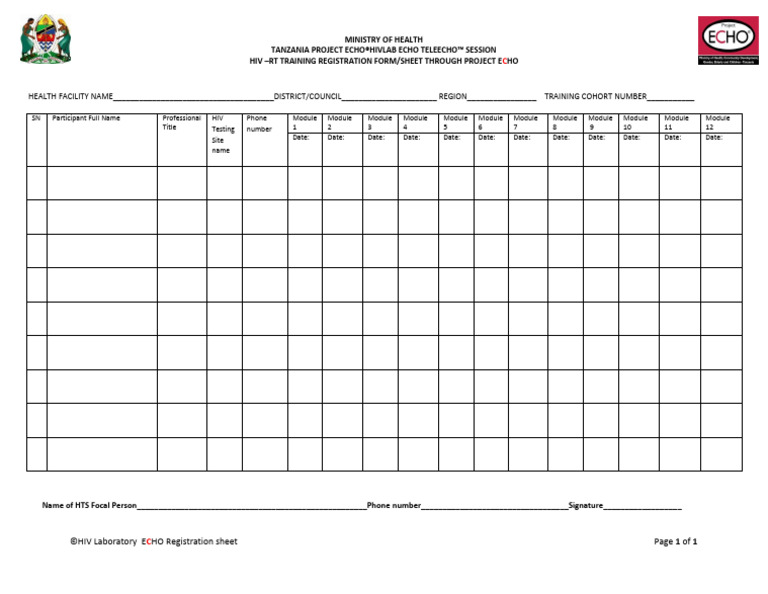 HIV RT Training Registration Sheet | PDF