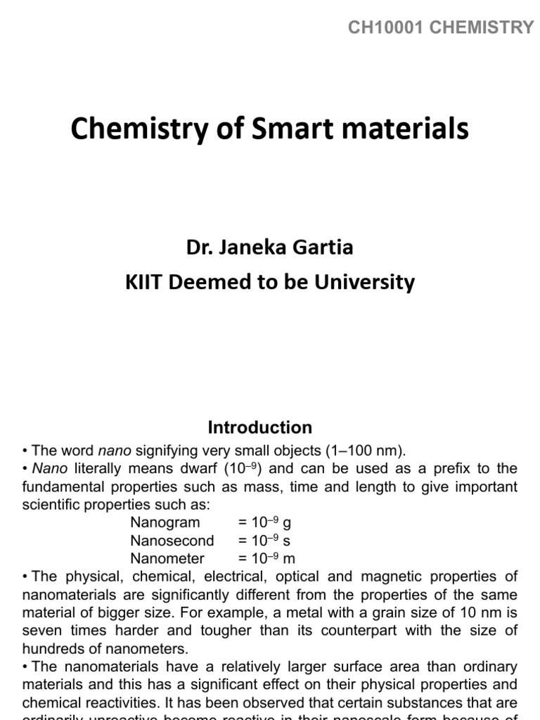 CH10001 Chemistry - Smartmaterial | PDF | Nanotechnology | Nanomaterials