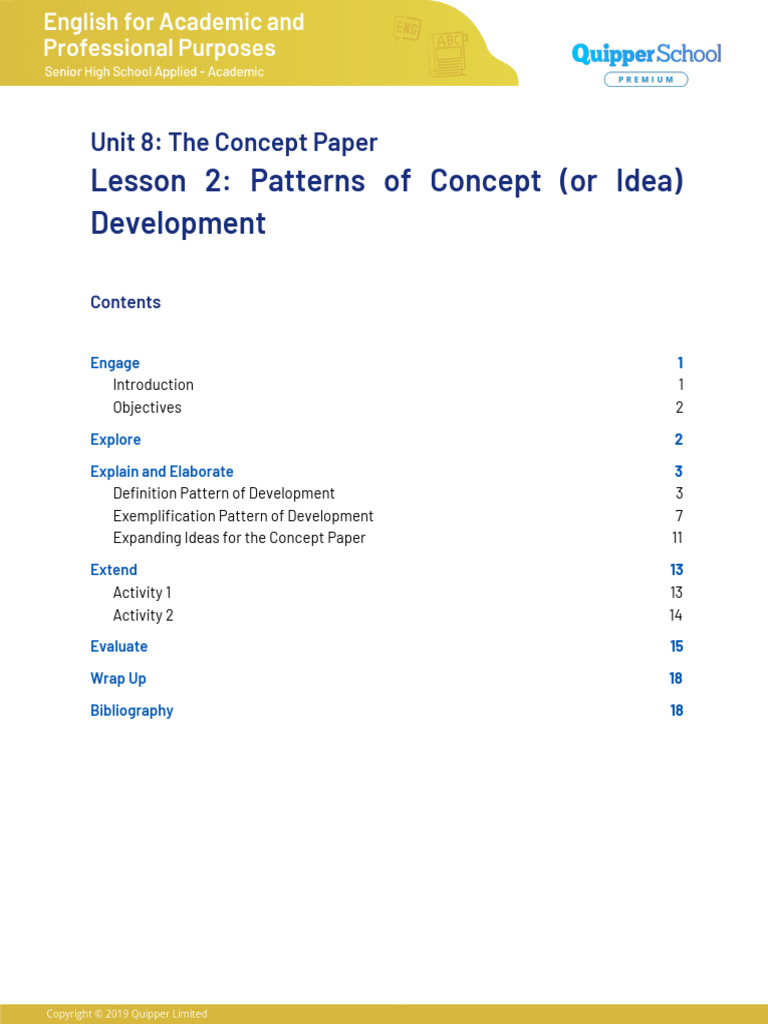 PDF SG - EAP11 - 12 - Unit 8 - Lesson 2 - Patterns of Concept or Idea Development | PDF ...